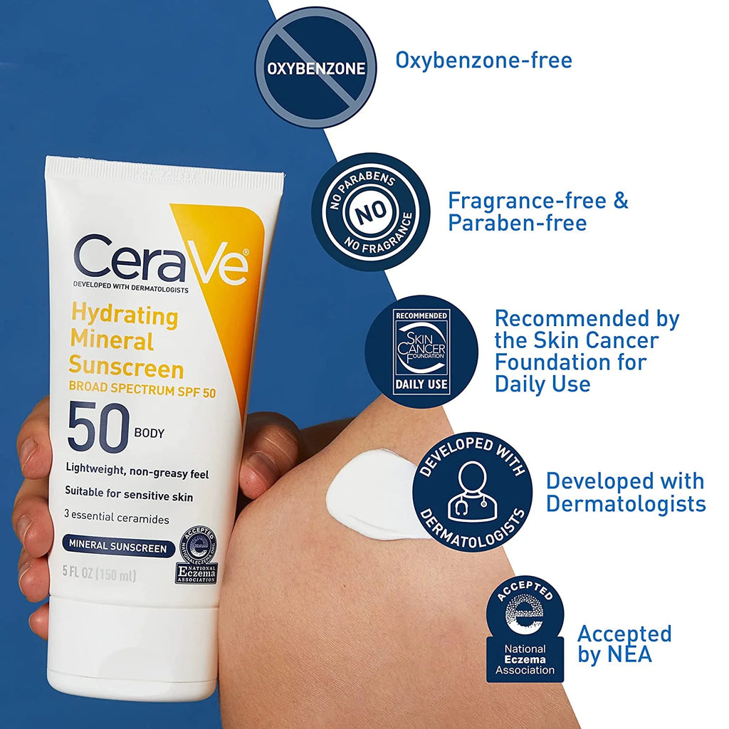 Shop cerave hydrating 100% mineral sunscreen body spf 50 | ColorShow